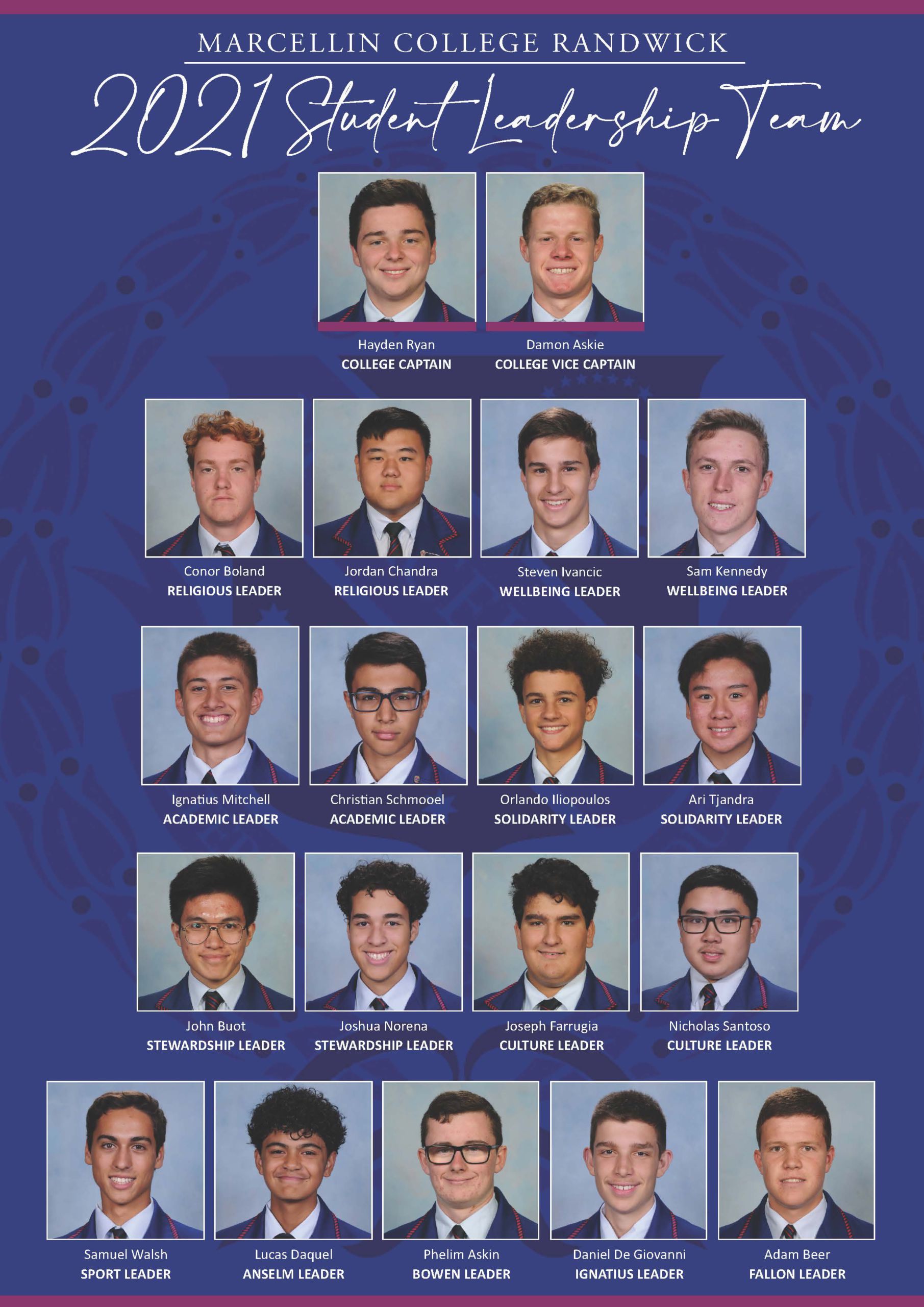 2021 Leadership | Marcellin College Randwick